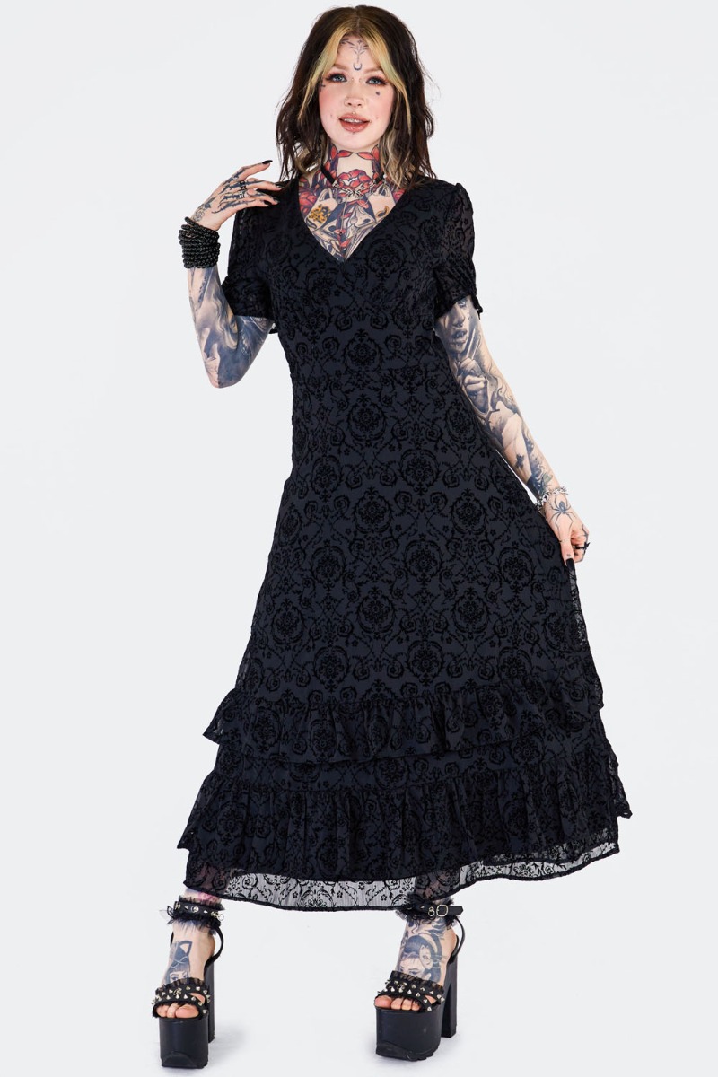 Devore Ruffle Hem Gothic Dress | Alternative Clothing Store | Gothic ...
