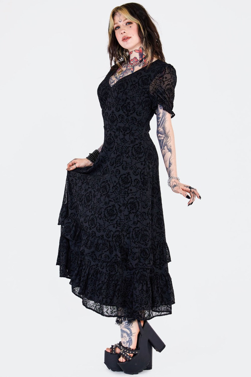 Devore Ruffle Hem Gothic Dress | Alternative Clothing Store | Gothic ...