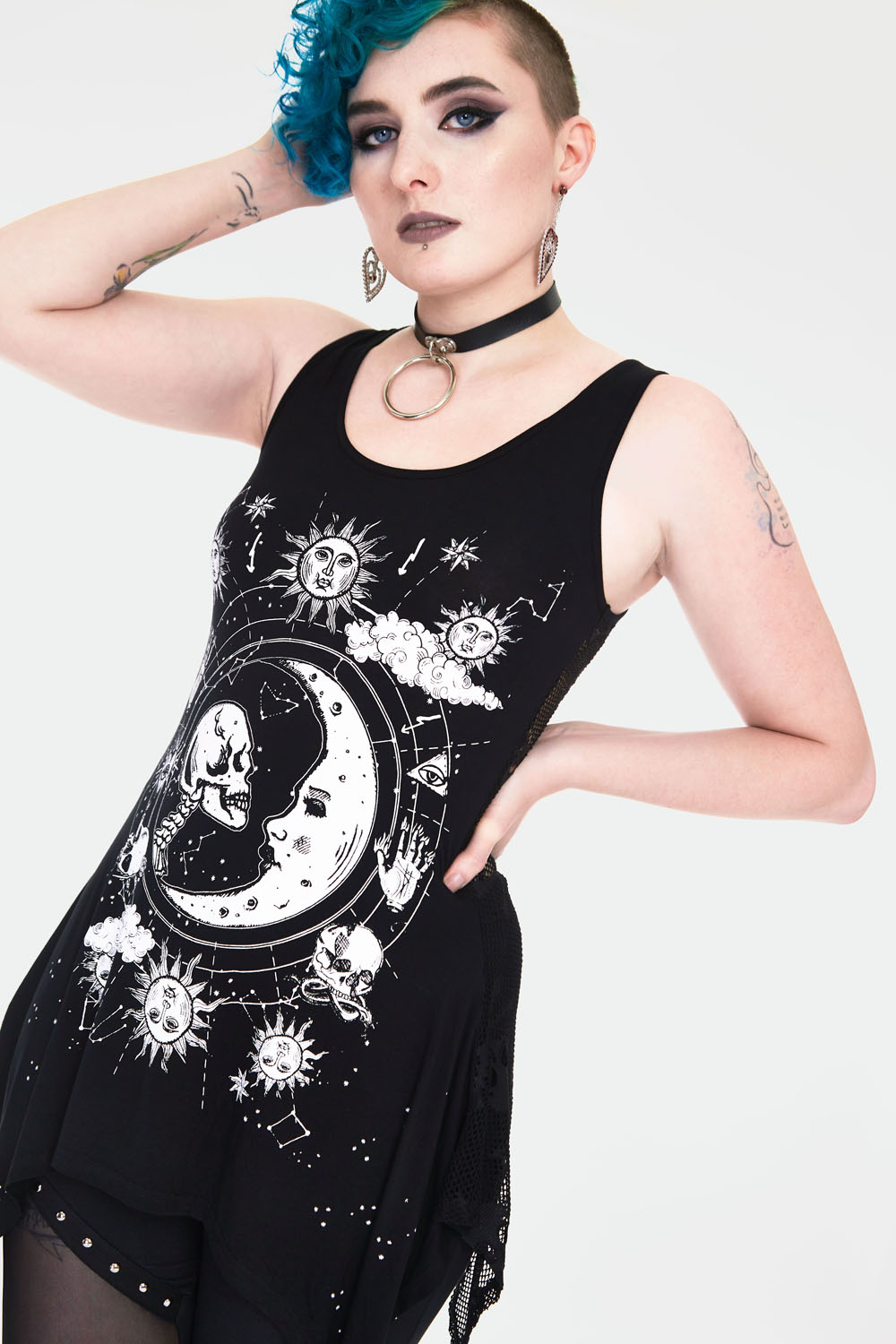 Moonstone Longline Sleeveless Top With Back Mesh | Alternative Clothing ...