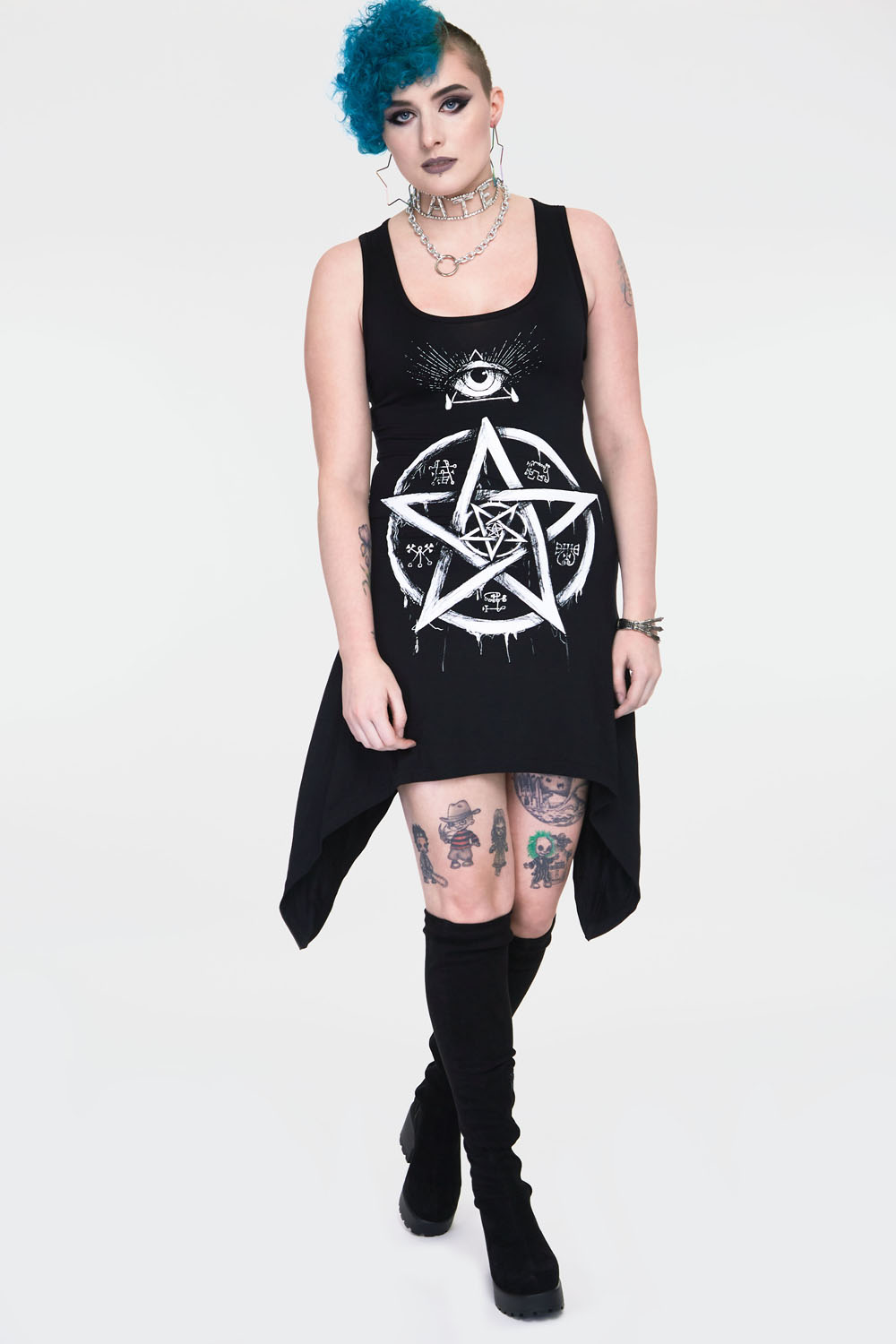 Pentagram spiral witchy dress with back ties | Alternative Clothing ...