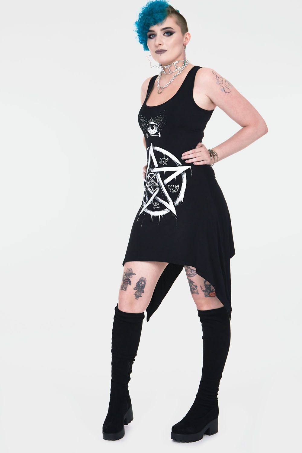 Pentagram spiral witchy dress with back ties | Alternative Clothing ...